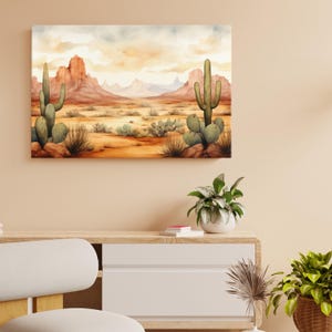 Watercolor Desert Landscape Canvas Wall Art Print, Desert Decor ...