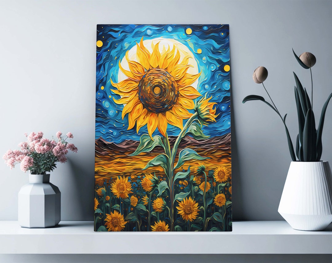 Van Gogh Style Sunflowers Canvas Wall Art Print Sunflower Decor