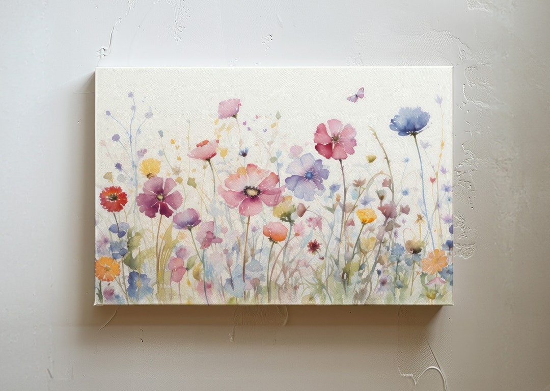 Watercolor Flowers Canvas Wall Art Print, Wildflower Wall Art ...