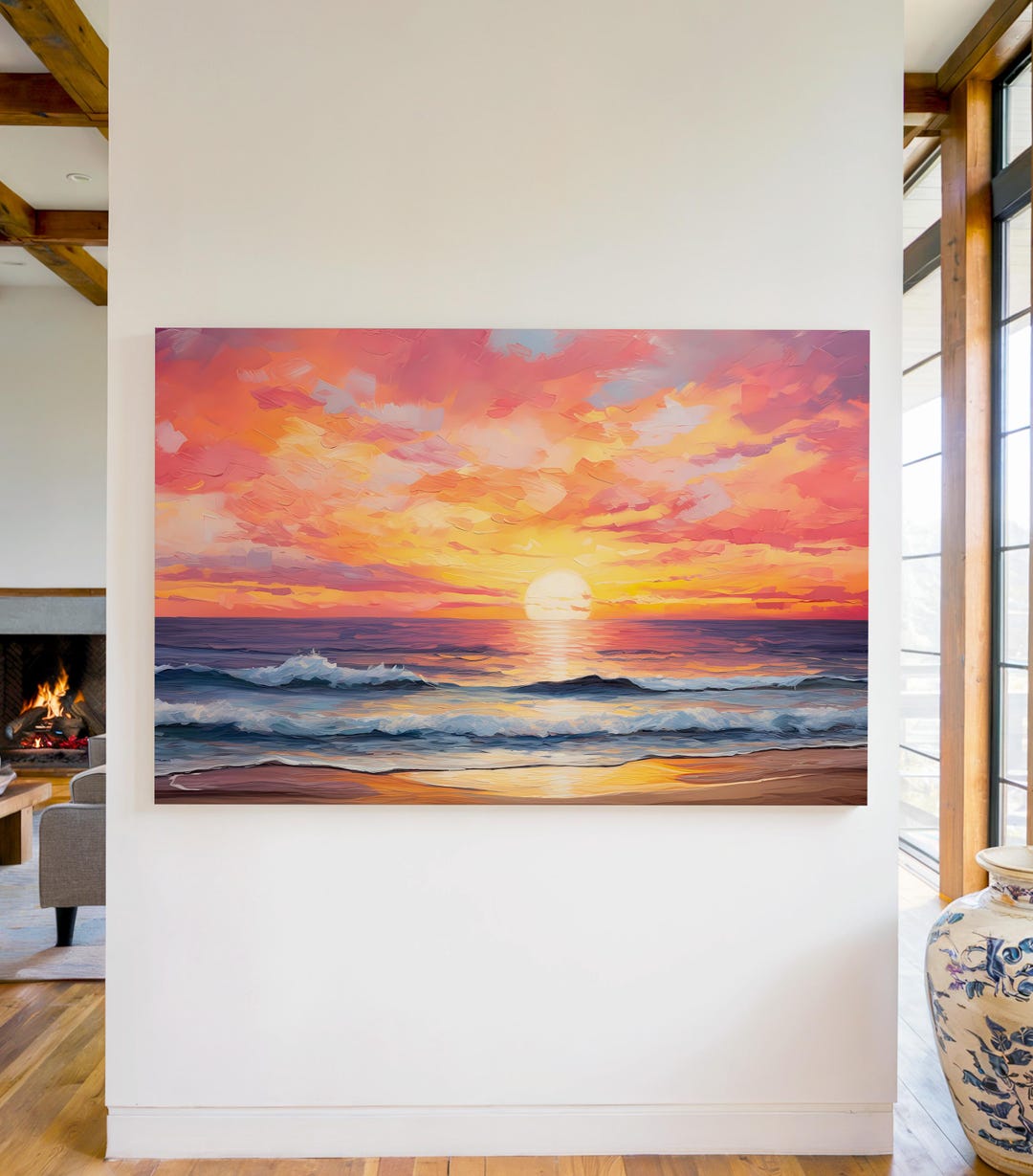 Ocean Sunset Canvas Wall Art Print, Ocean Decor, Sunset Decor, Beach ...