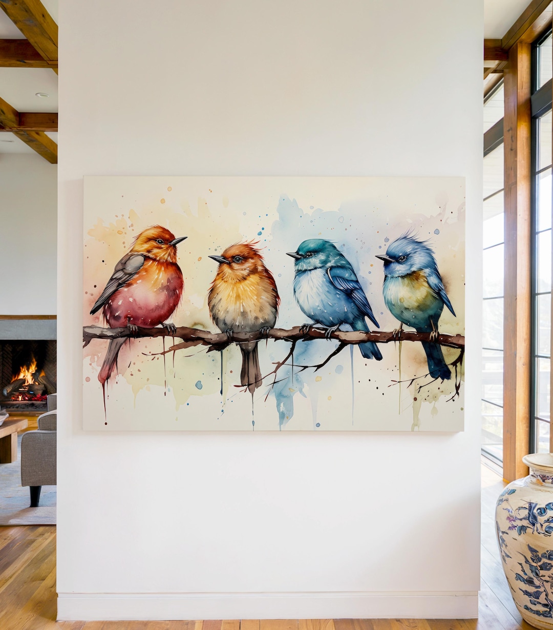 Watercolor Birds Canvas Wall Art Print, Bird Lover Gift, Bird Painting ...
