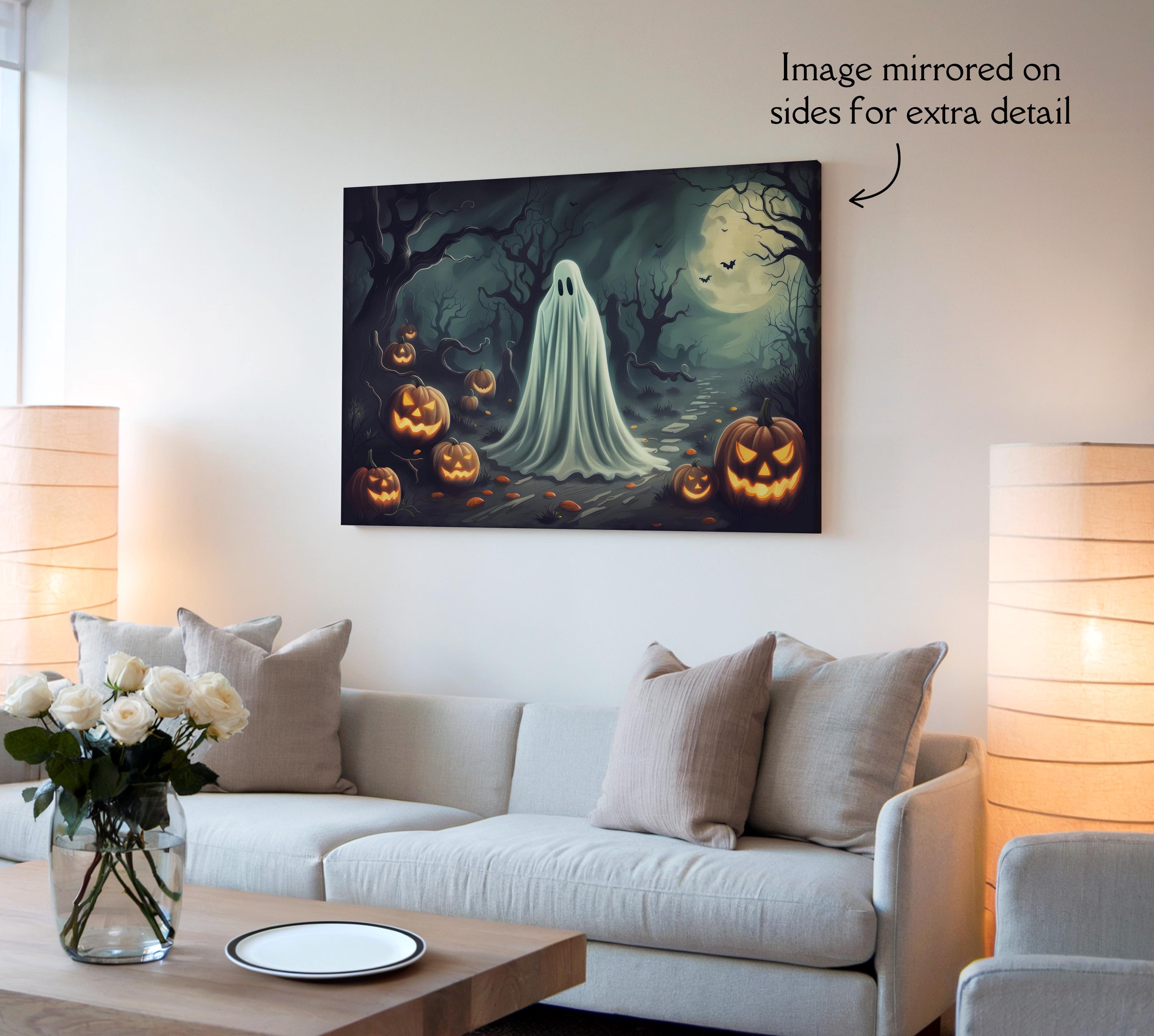 Retro Ghost Canvas Wall Art Print, Halloween Decor, Gothic Wall Art ...
