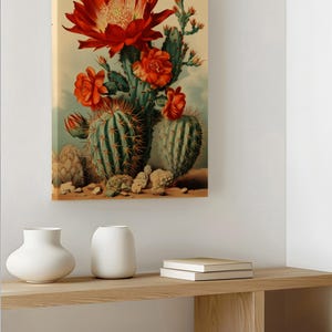 Vintage Cactus Bloom Canvas Wall Art Print, Cactus Decor, Desert ...