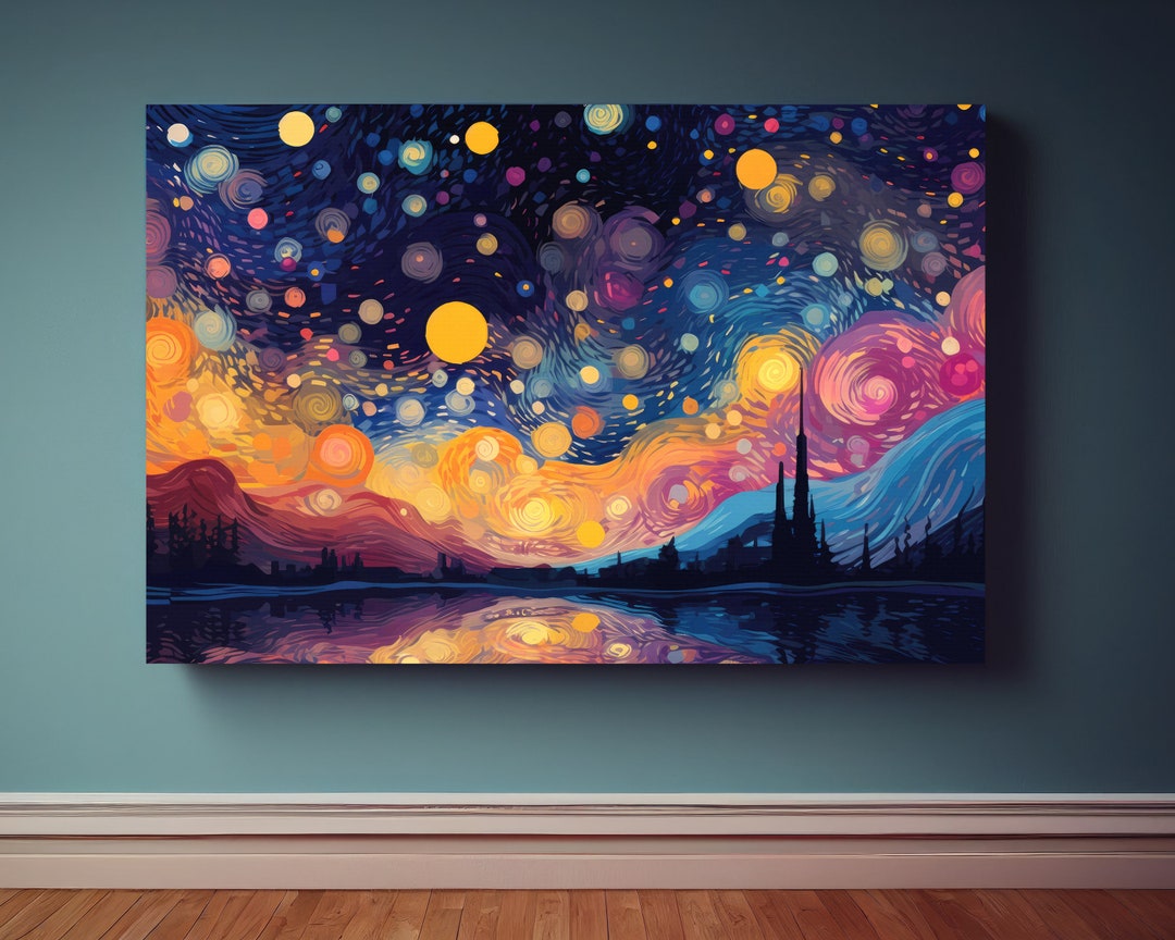 Starry Night Sky Canvas Wall Art Print, Colorful Living Room Decor Wall ...