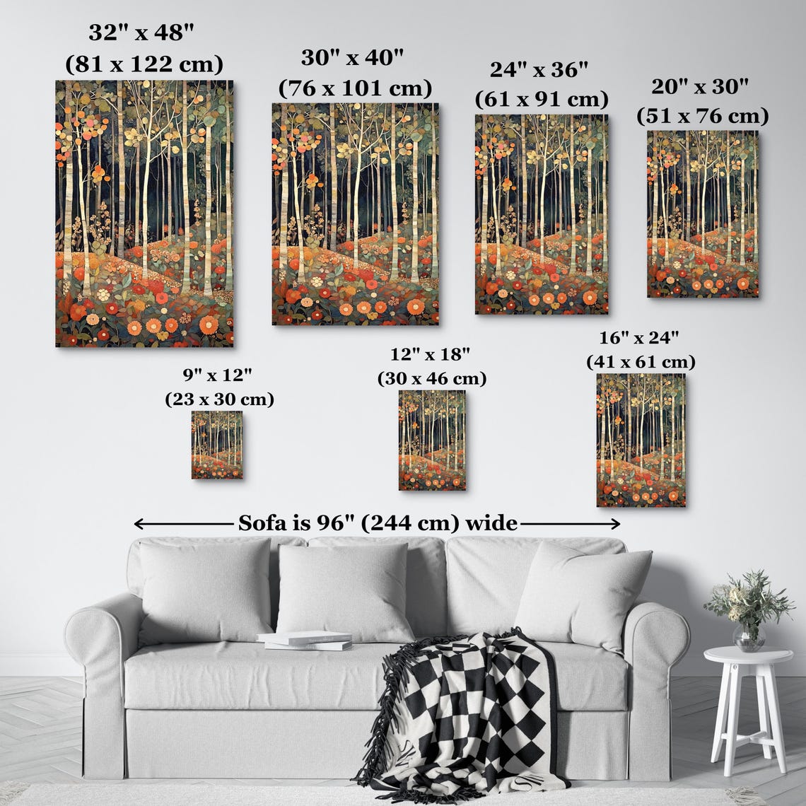 Autumn Forest Canvas Wall Art Print, Gustav Klimt Inspired Nature Print ...