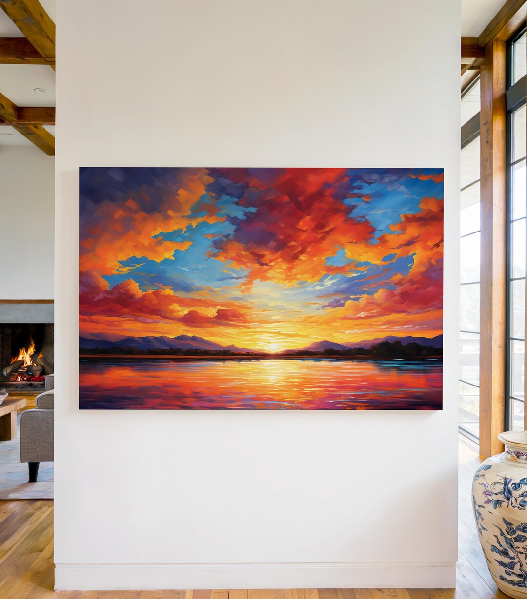 Lake Sunset Canvas Wall Art Print, Sunset Decor, Sunset Wall Art, Lake ...