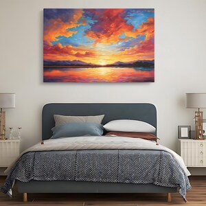 Lake Sunset Canvas Wall Art Print, Sunset Decor, Sunset Wall Art, Lake ...