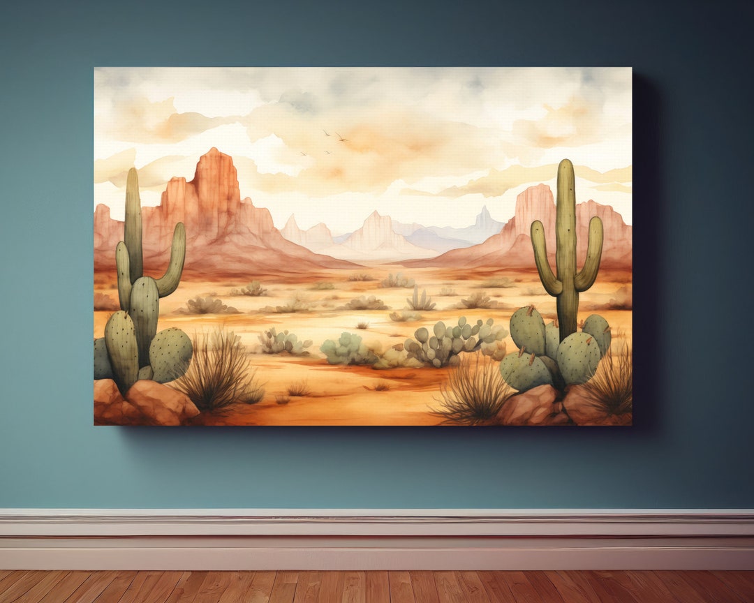 Watercolor Desert Landscape Canvas Wall Art Print, Desert Decor ...