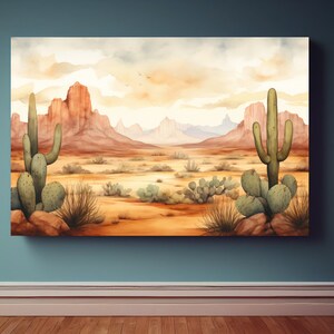Watercolor Desert Landscape Canvas Wall Art Print, Desert Decor ...