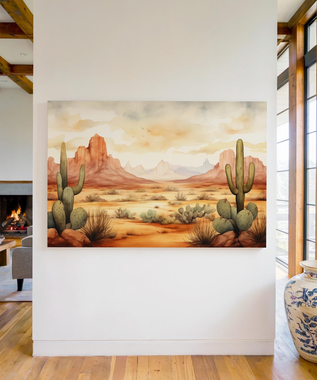 Watercolor Desert Landscape Canvas Wall Art Print, Desert Decor ...
