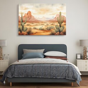 Watercolor Desert Landscape Canvas Wall Art Print, Desert Decor ...