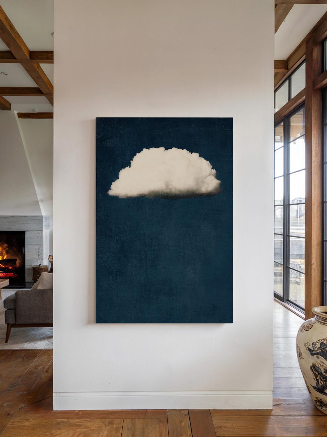 Cloud Canvas Wall Art Print, Minimalist Sky Decor, Moody Blue Wall Art ...