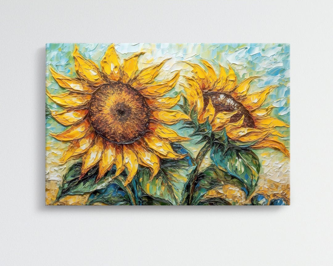 Van Gogh Style Sunflowers Canvas Wall Art Print, Sunflower Decor ...