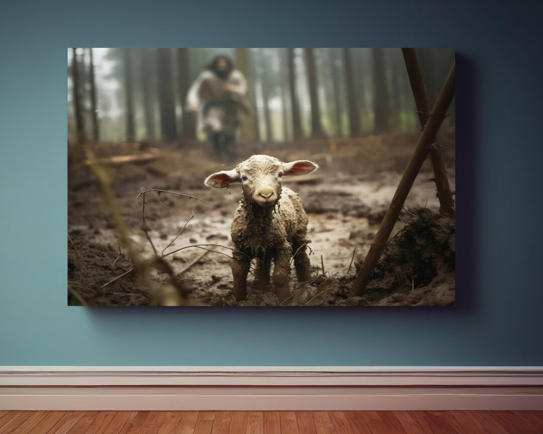 Jesus Canvas Wall Art Print, Jesus Running After Lost Lamb, Jesus ...