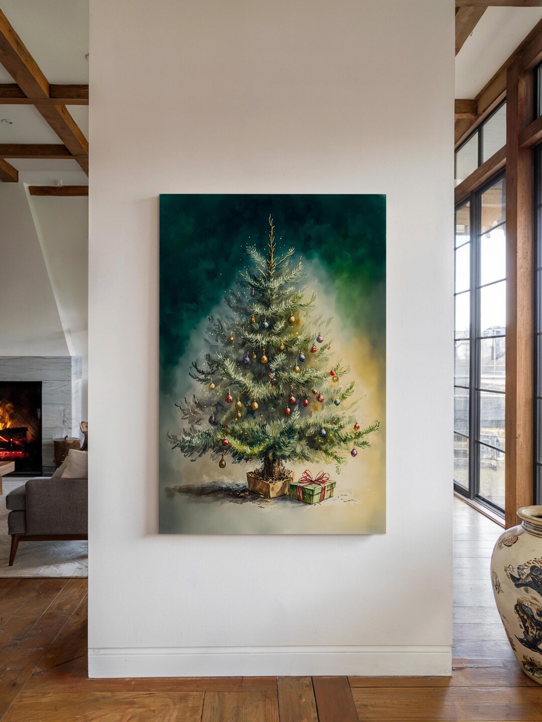 Watercolor Christmas Tree Canvas Wall Art Print, Christmas Decor ...