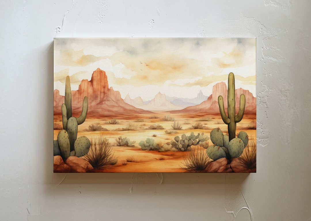 Watercolor Desert Landscape Canvas Wall Art Print, Desert Decor ...