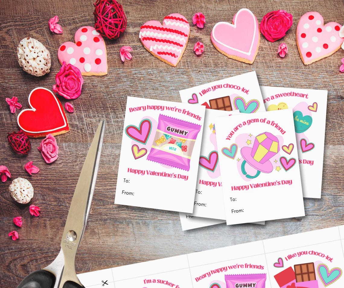 Printable Candy Theme Valentine's Day Cards, Kids Card Exchange ...