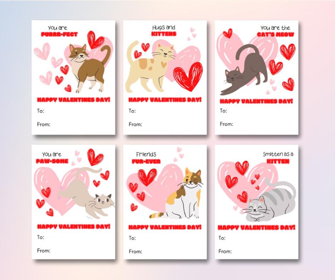 Printable Kittens Valentine's Day Cards, Kids Card Exchange, Classroom ...
