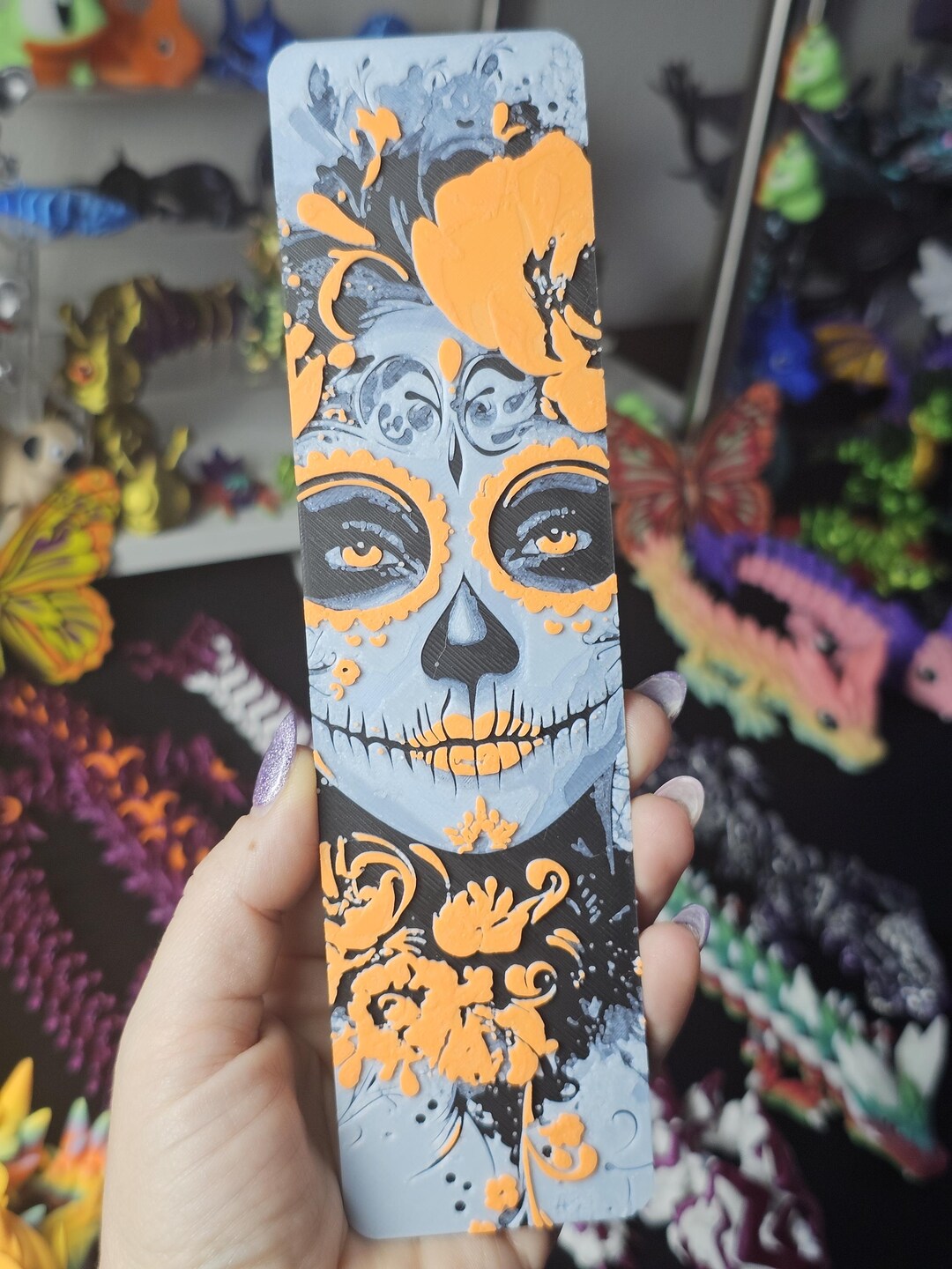 3D Printed Sugar Skull Bookmark, Large 3D Printed Bookmark, Skull ...