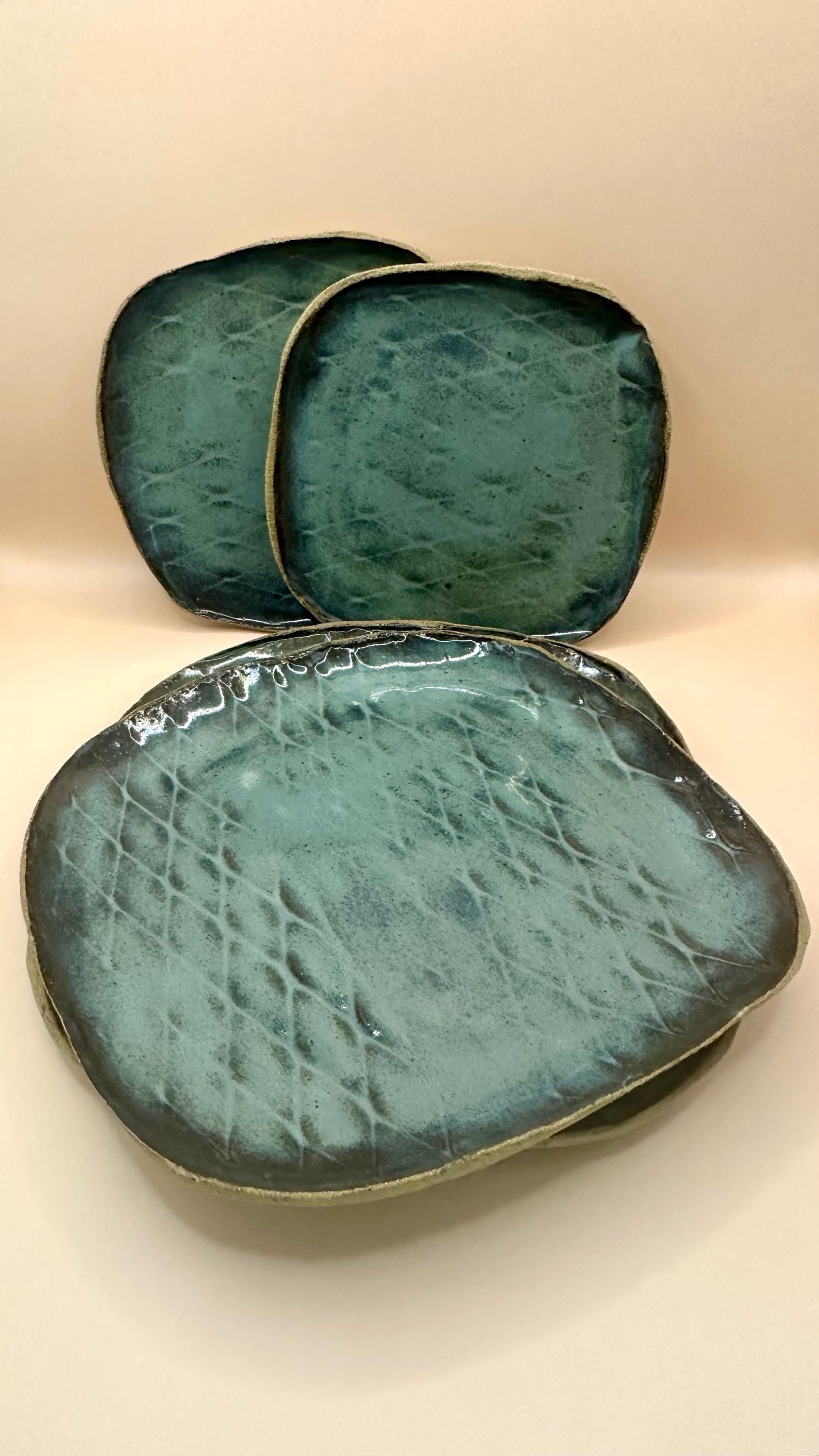 Blue/green Speckled Raw Edged Plates Set of 4 2 Large, 2 Small - Etsy