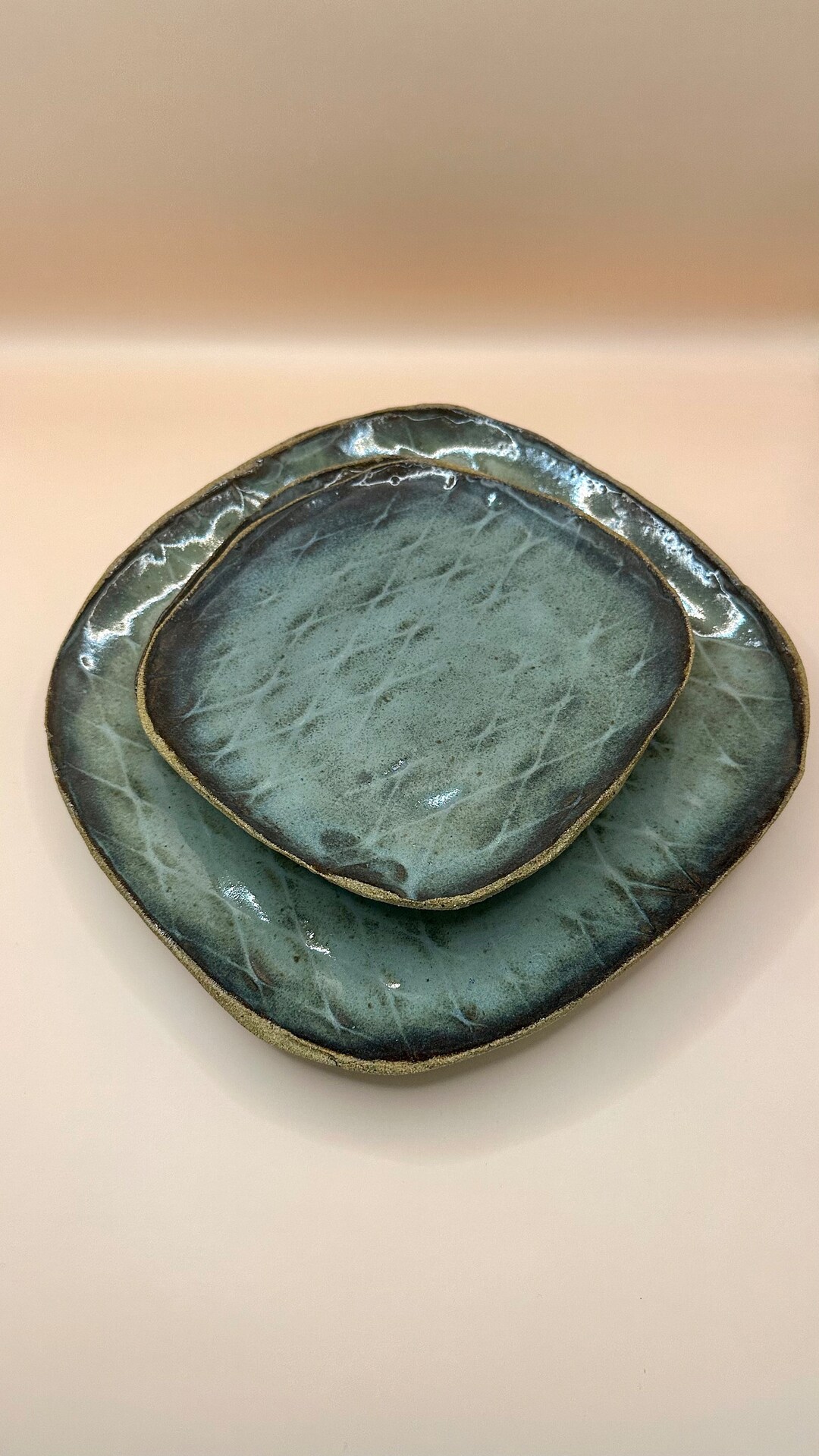 Blue/green Speckled Raw Edged Plates Set of 4 2 Large, 2 Small - Etsy