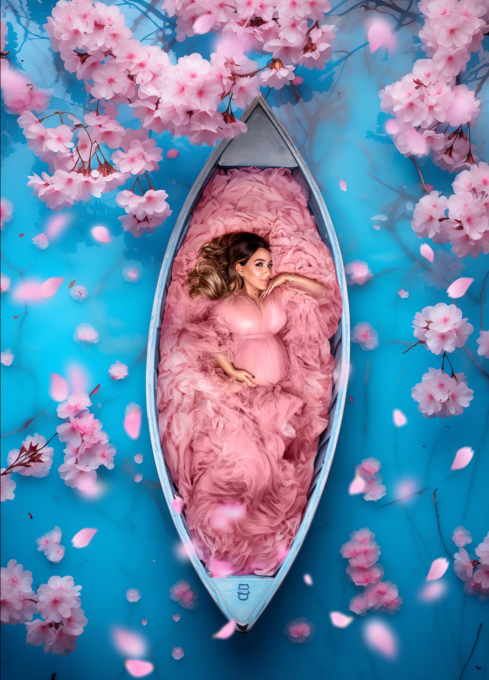 Cherry Blossoms Boat Maternity Digital Backdrop Overlay - Etsy
