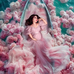 Floral Peonies Boat Maternity Digital Backdrop Overlay (AI Created ...
