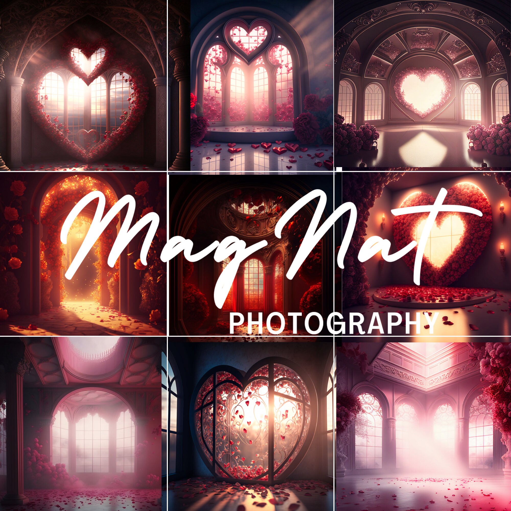 Valentine Photography Backdrops | Red Romantic Photo Overlays (12 Pcs ...