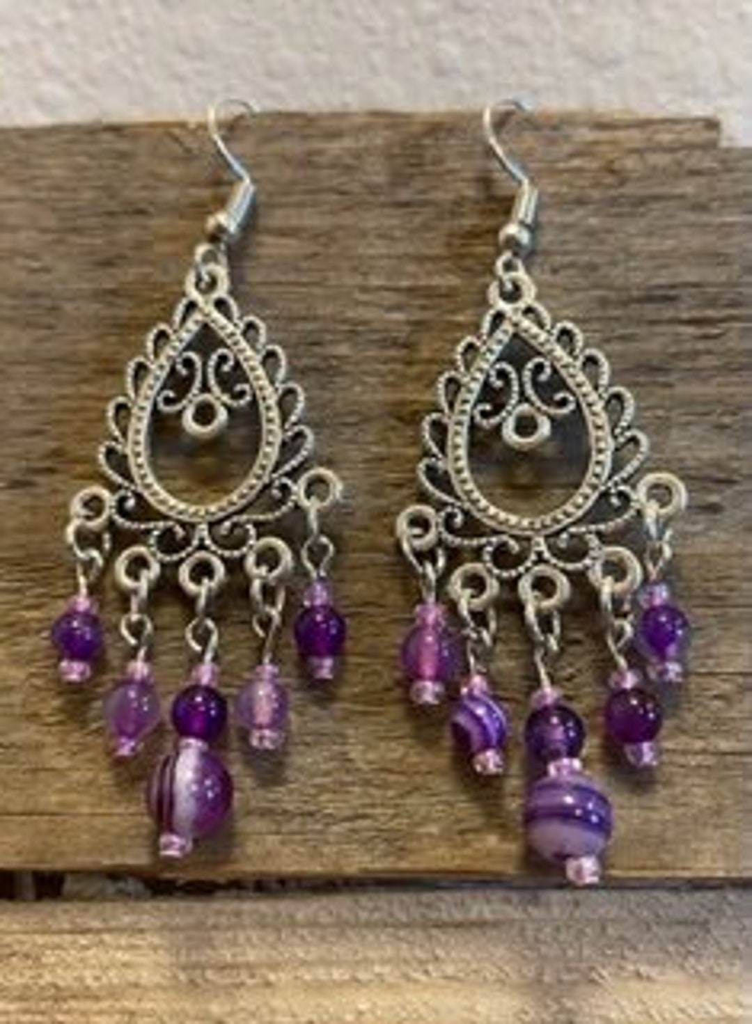 Purple Agate Earrings Purple Chandelier Earrings Crazy Lace - Etsy