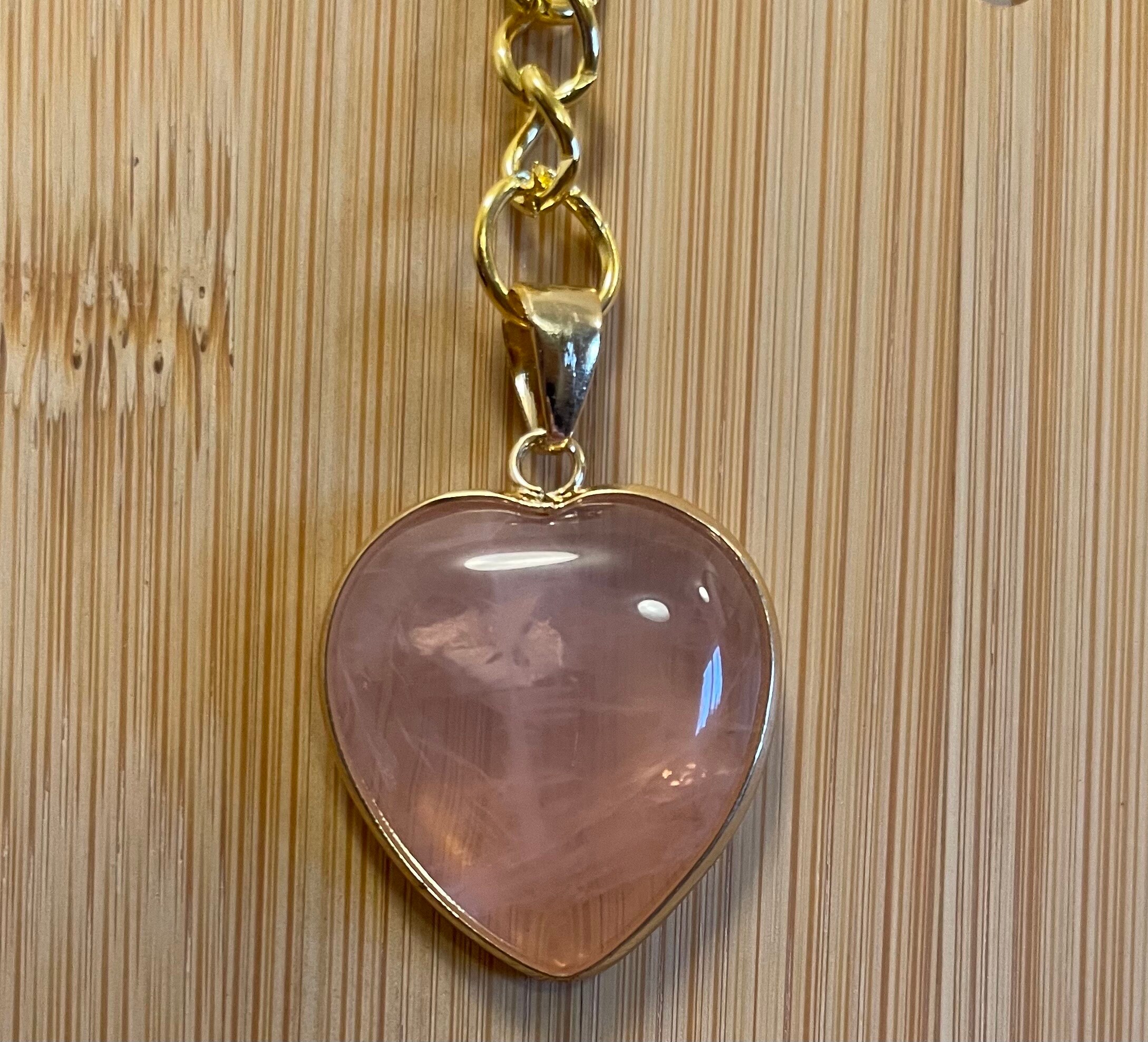 Rose Quartz Keychain Crystal Heart Key Chain Gemstone Keychain Jewelry ...