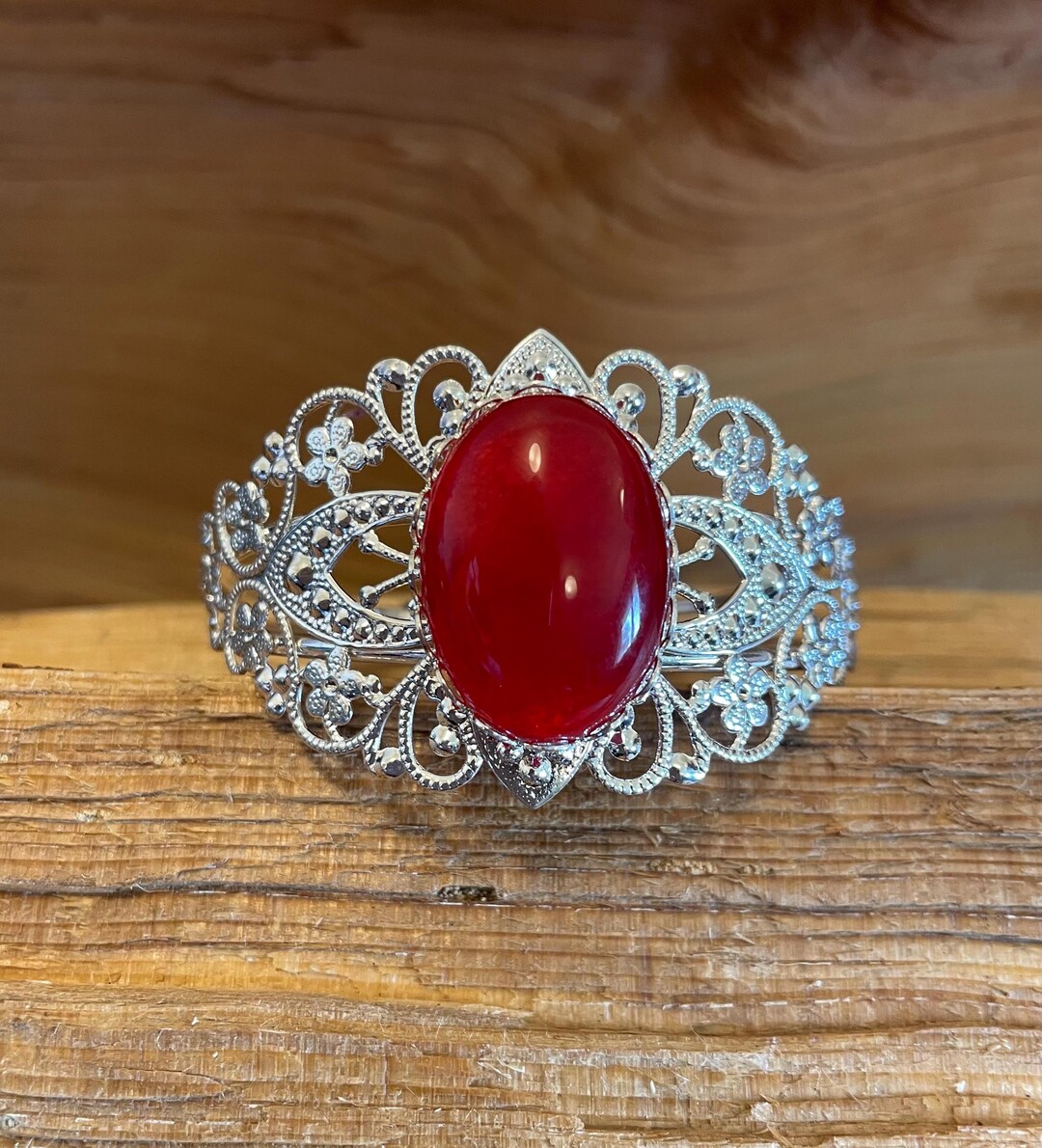 Red Jade Bracelet Red Crystal Bracelet Red Bracelet Moroccan Filigree ...