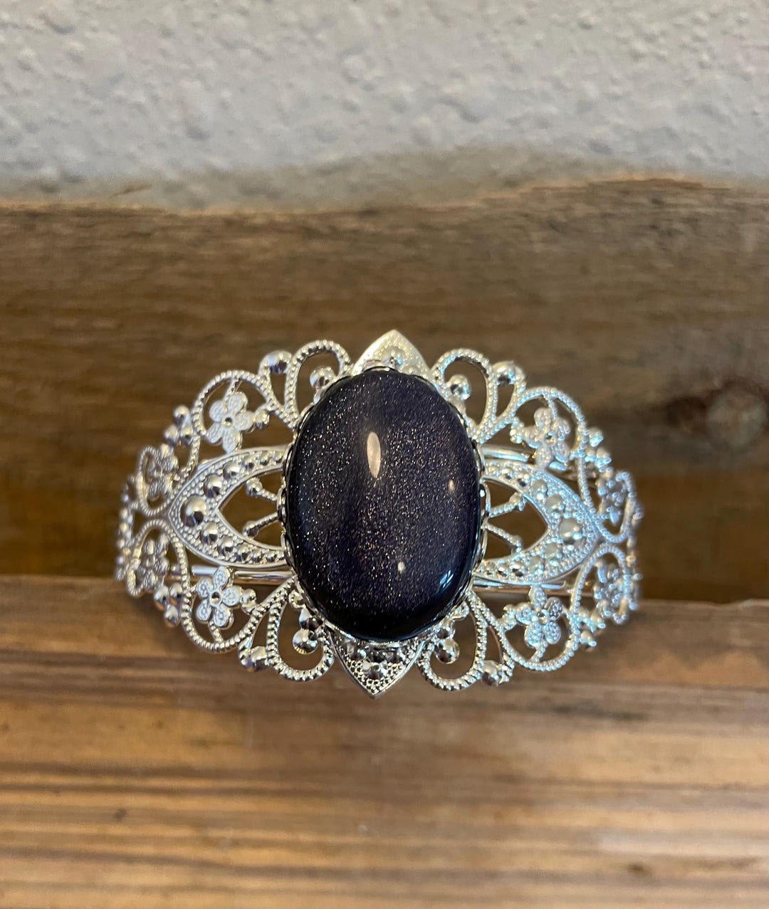 Blue Sandstone Bracelet Cuff Blue Stone Bracelet Shimmer Stone Bracelet ...