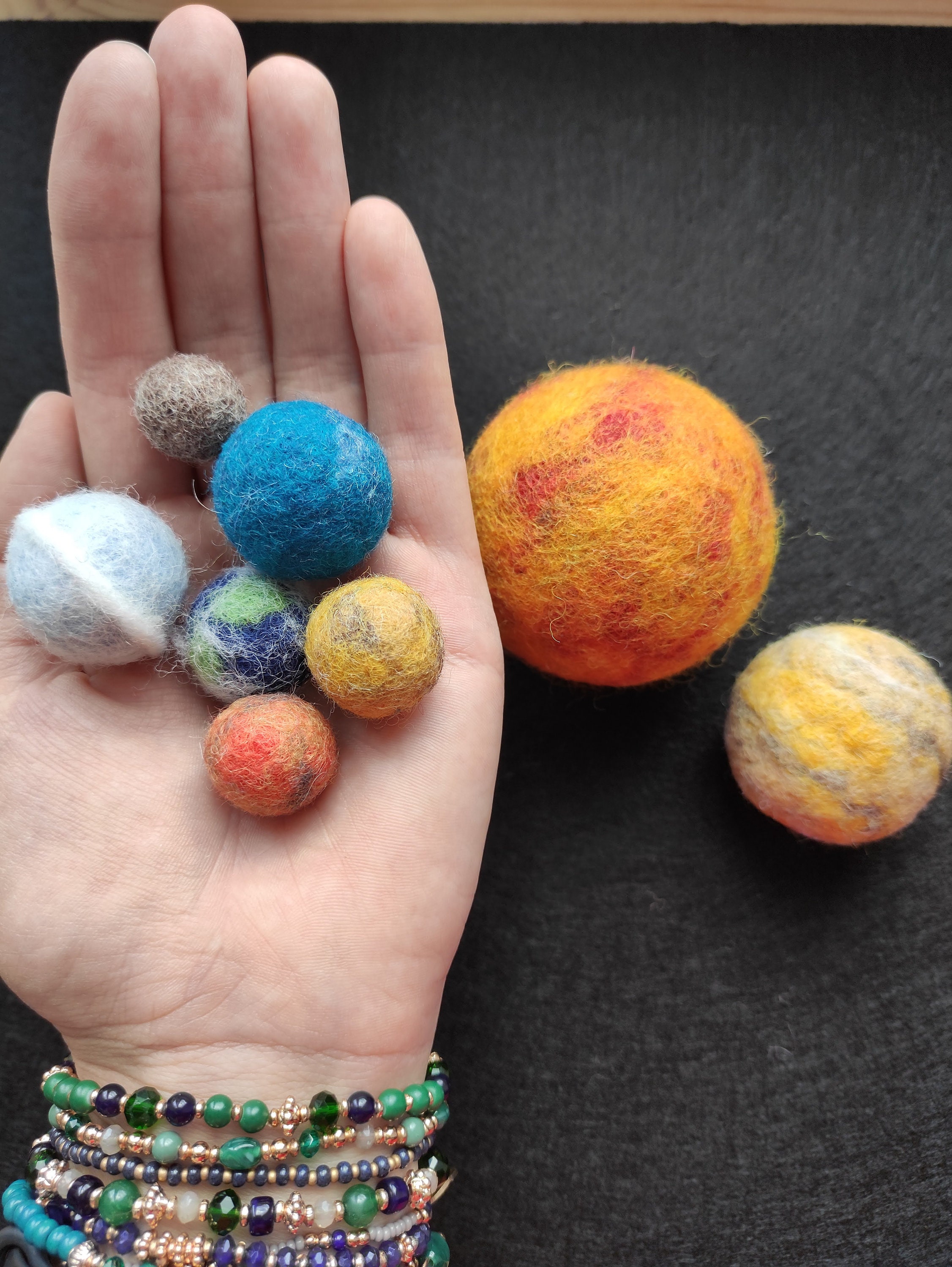 Wool Felted Space Mobile With Wooden Stars, Sun and Planets Decor ...