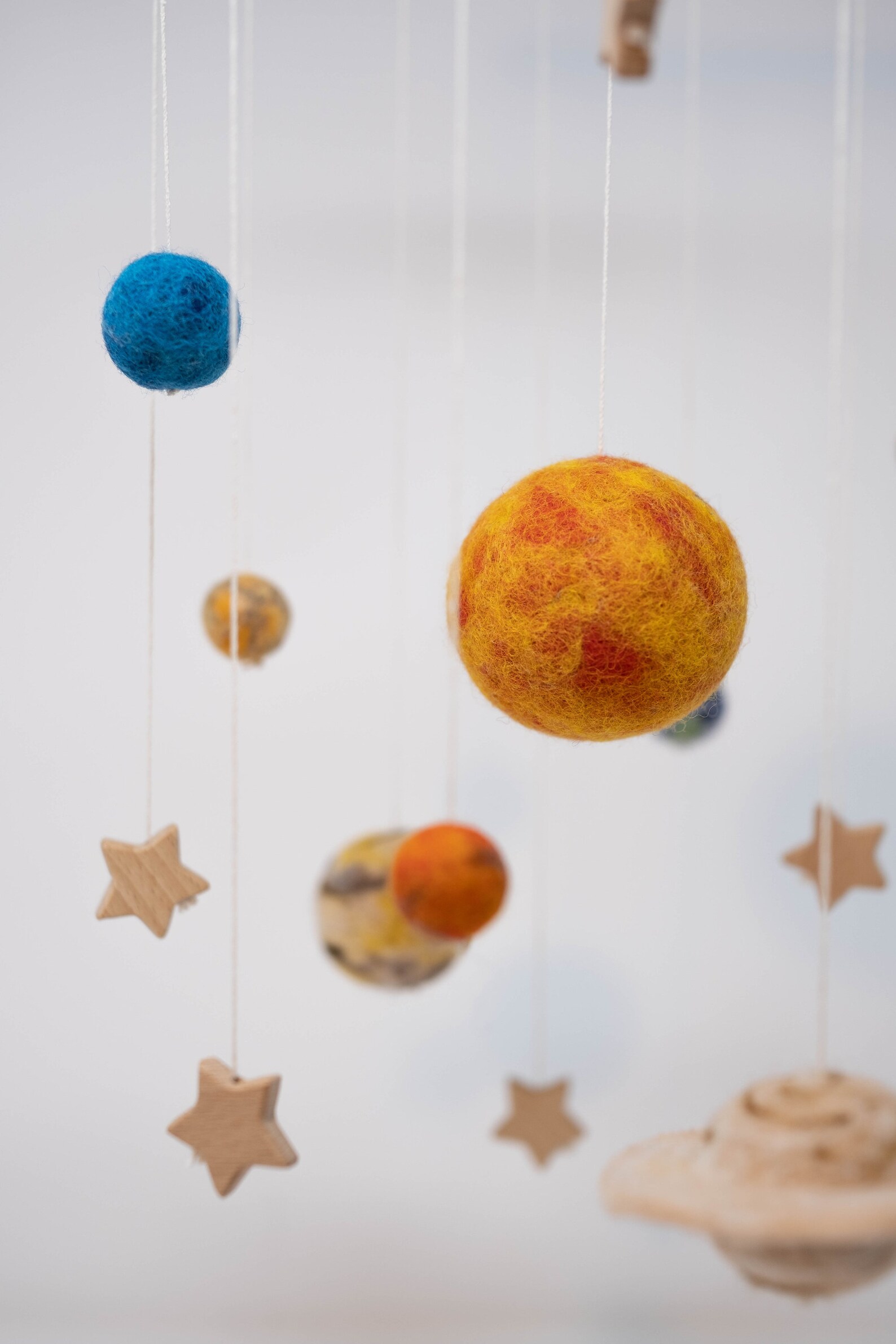 Needle Felted 100% Wool Solar System Mobile, Sun and Planets Hanging ...