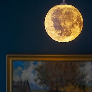 Large 3D Printed Moon Hanging Lamp With Realistic Texture -unique Lunar ...