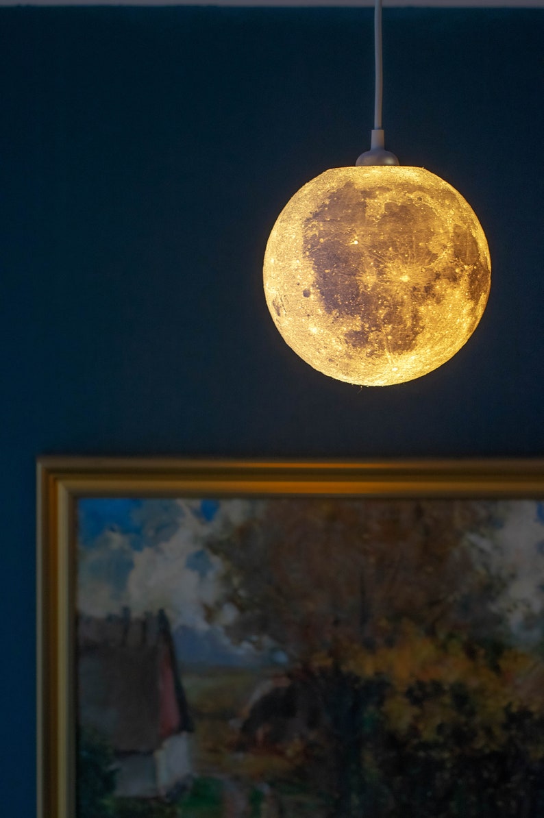 Large 3D Printed Moon Hanging Lamp With Realistic Texture -unique Lunar ...