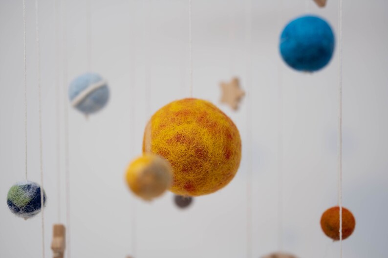 Needle Felted 100% Wool Solar System Mobile, Sun and Planets Hanging ...