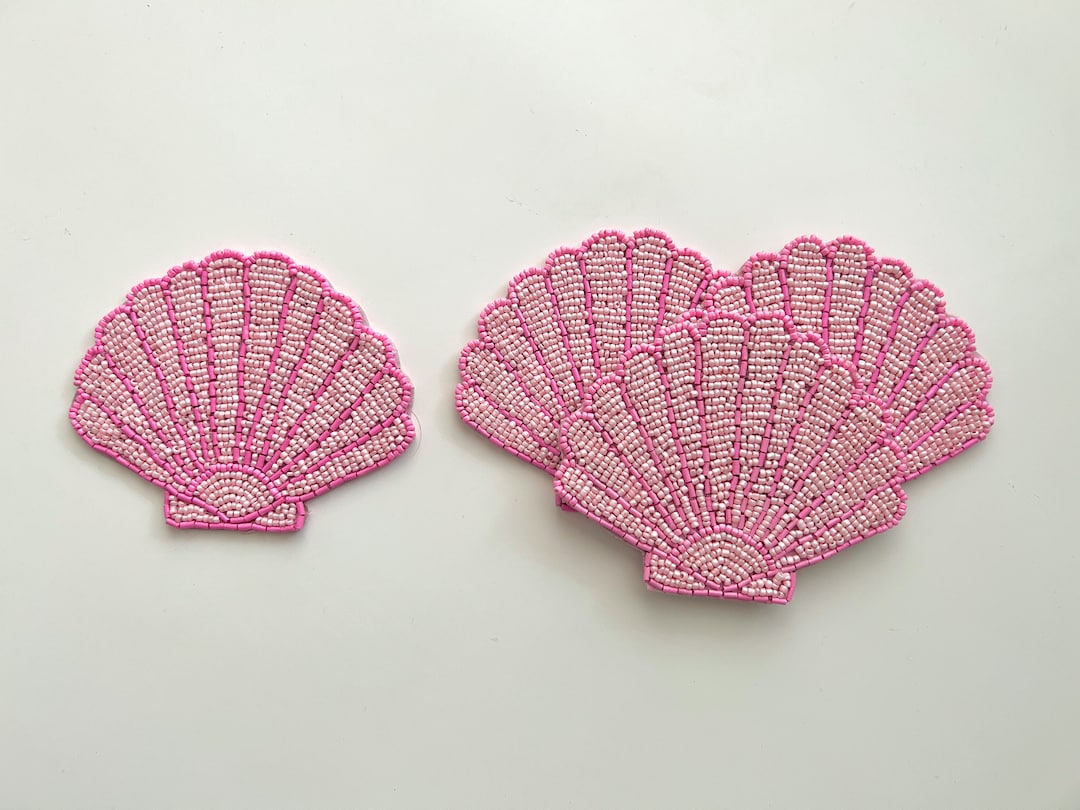 Beaded Coaster- Pink Shell Set of 4 | Birthday Gift, Coastal Table ...