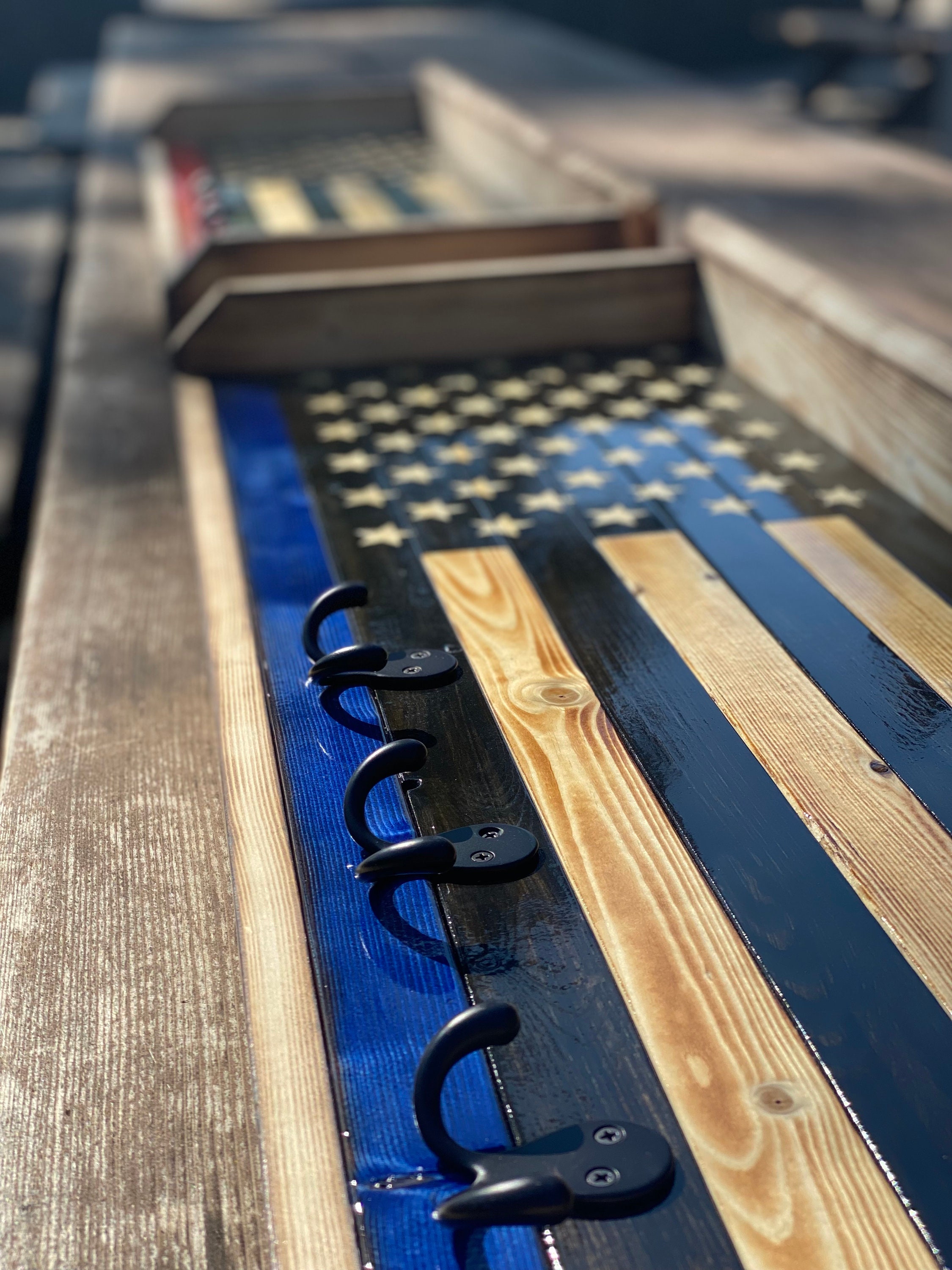 Blue-line American Flag Hanger - Etsy