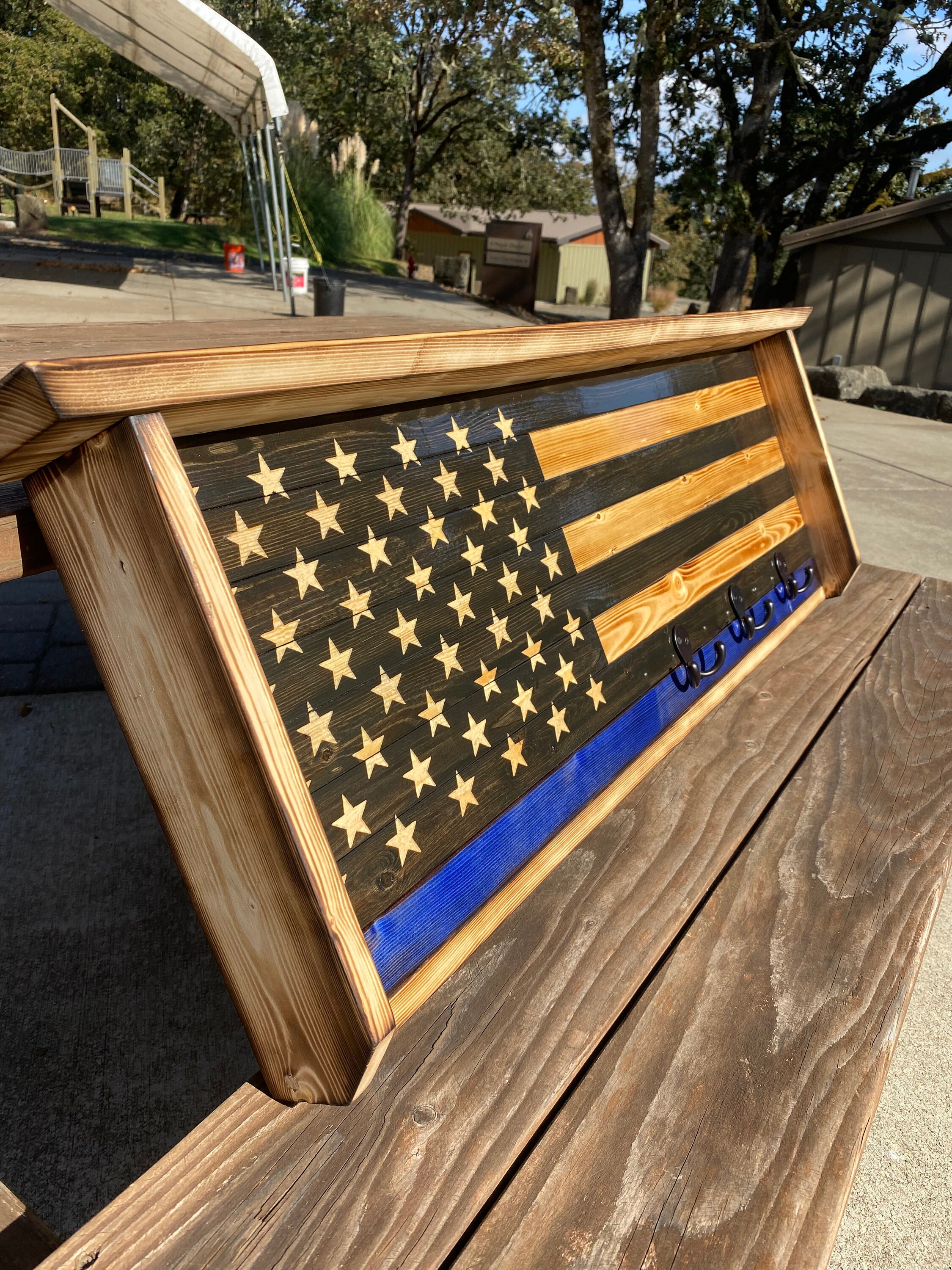 Blue-line American Flag Hanger - Etsy