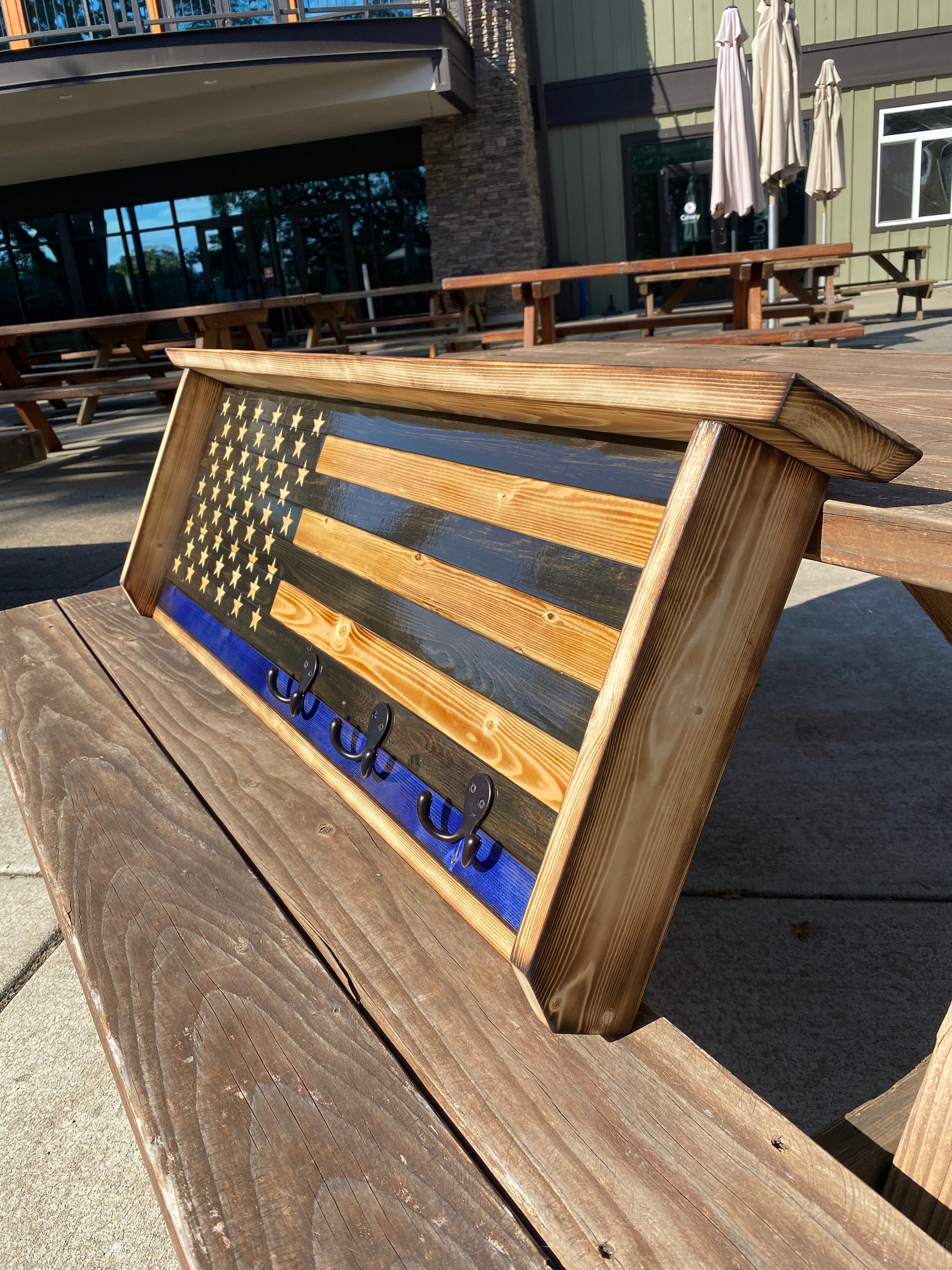 Blue-line American Flag Hanger - Etsy