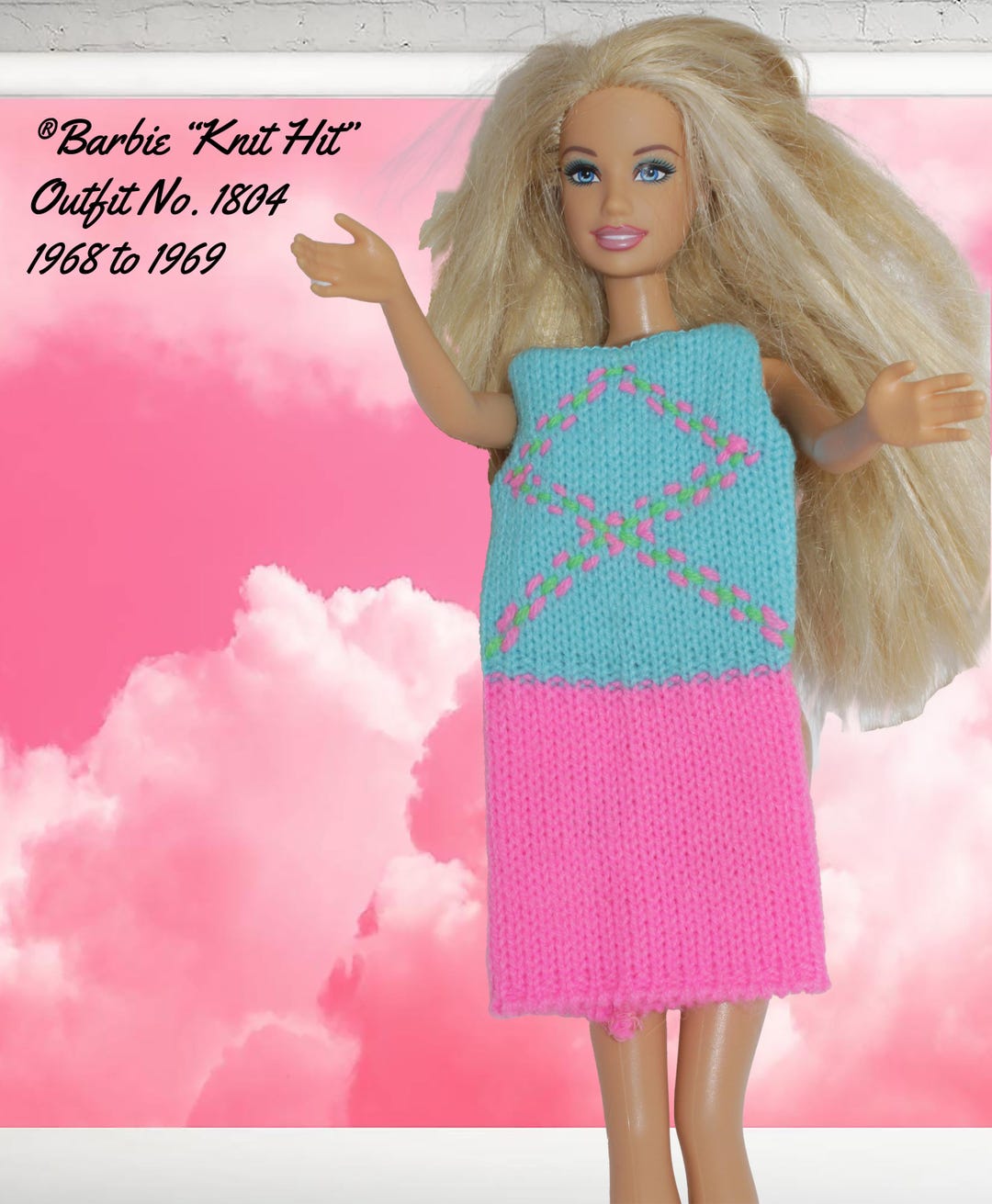 Vintage Barbie Knit Hit #1804 Dress – Teal Pink Mod Era One-piece (1970 ...