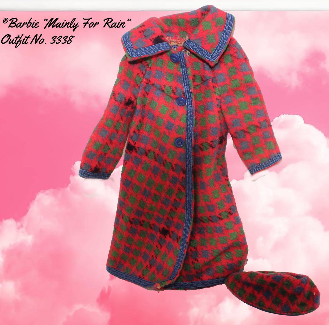 Vintage Barbie "mainly for Rain" Outfit #3338 Houndstooth Coat Hat Set ...