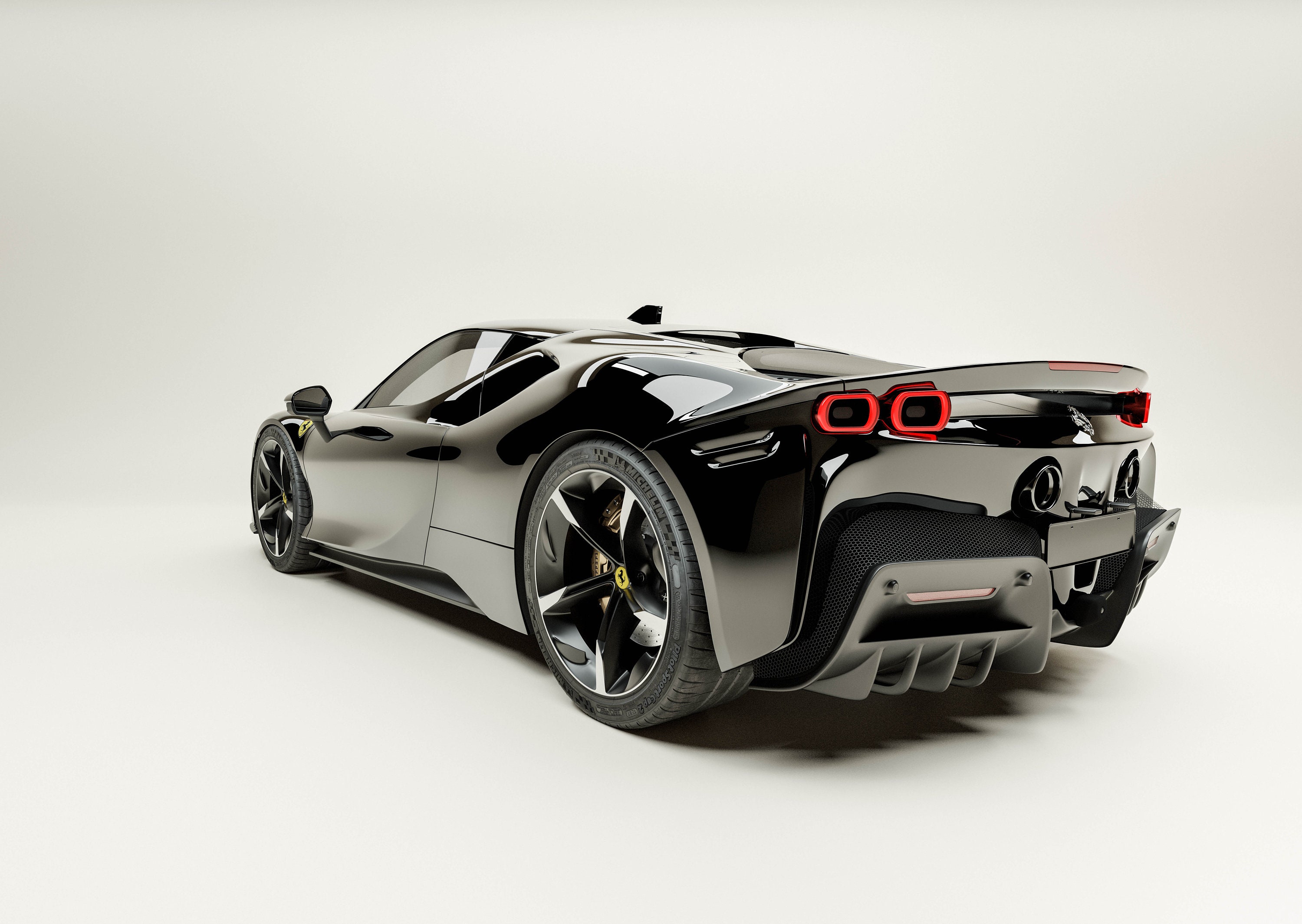 Ferrari SF90 Stradale Poster Print Rear View Studio, Black Nero - Etsy