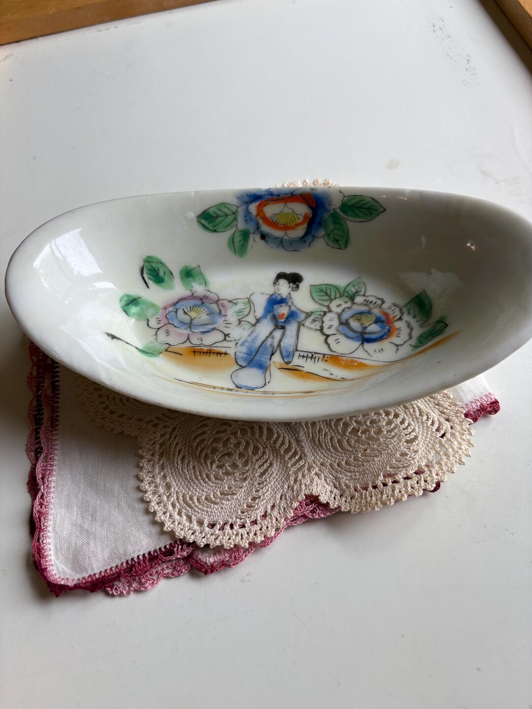 Geisha Girl Blossoms Vintage Hand Painted Japanese Serving Dish ...