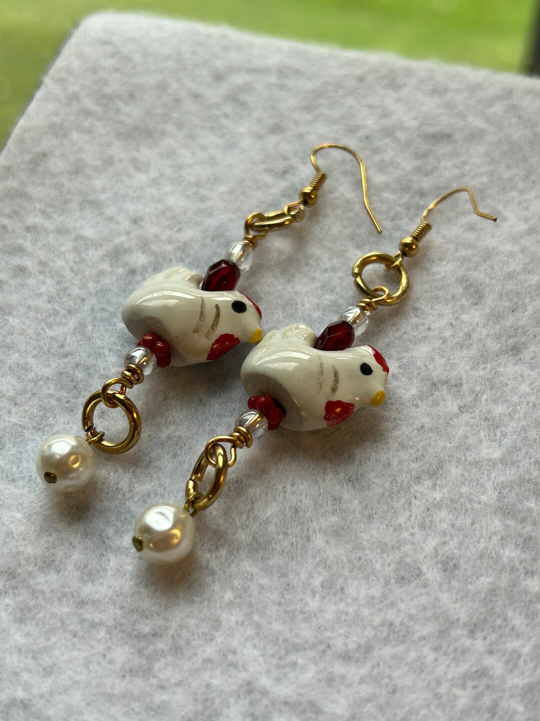 Cute Farm Glass Bead Chickens With Faux Pearl Egg Handmade Earrings ...