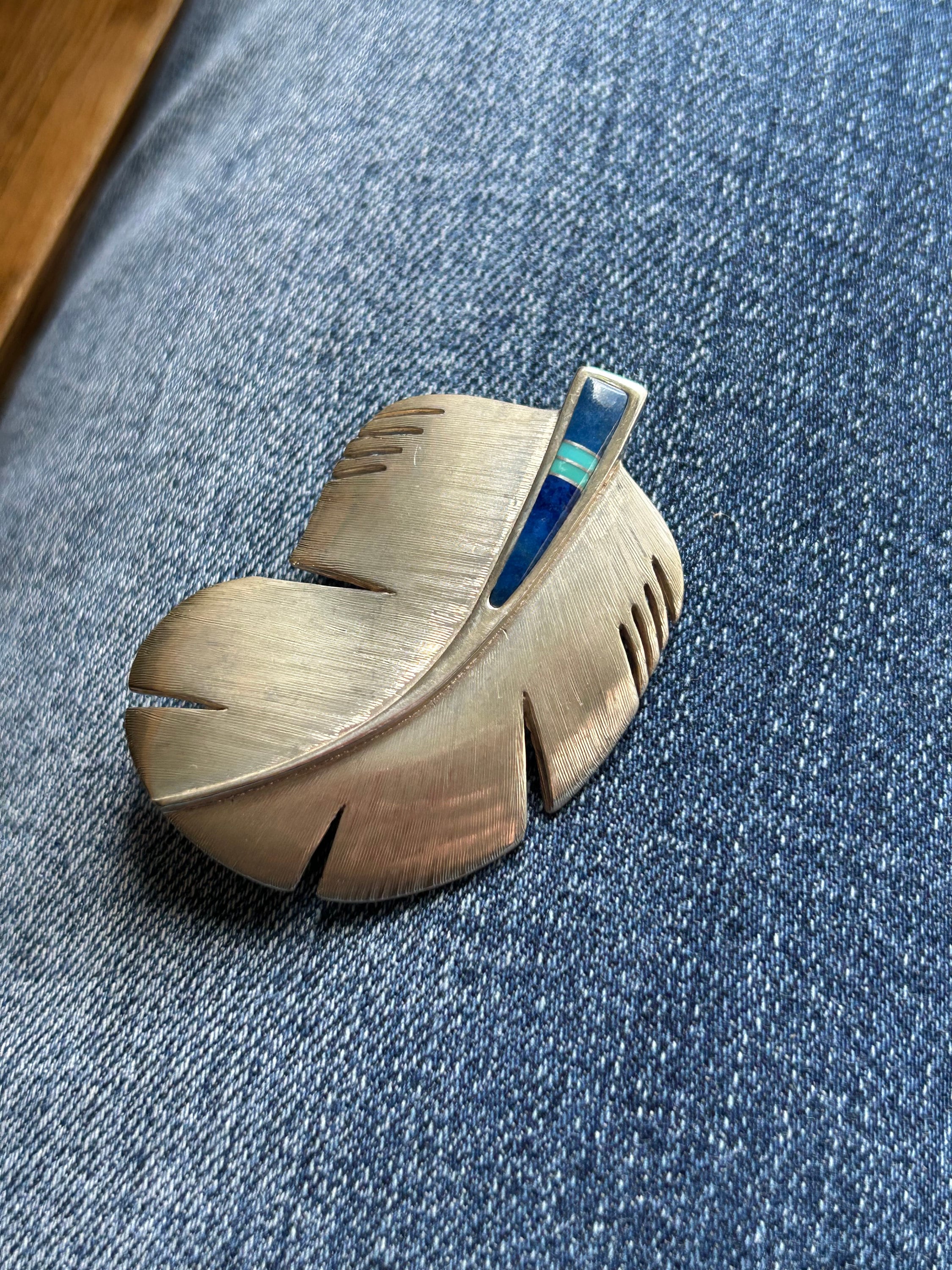 Carolyn Pollack Michael Kirk Vintage Never Worn Sterling Silver Inlay Feather Pin - Etsy