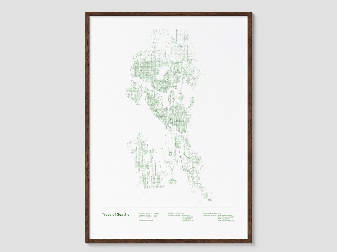 Trees of Seattle Map Art Print: Data Visualization Poster, USA - Etsy
