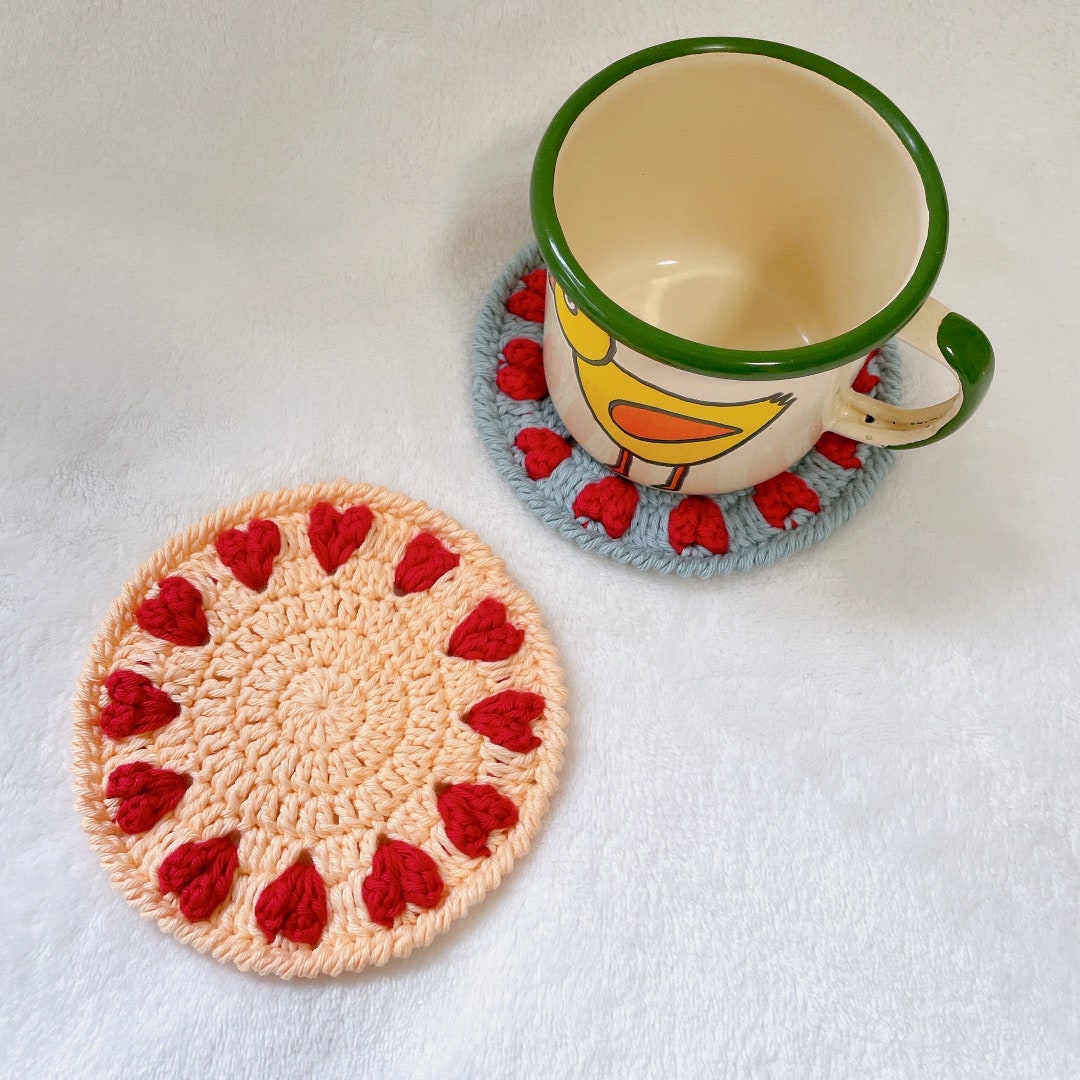 Handmade Crochet Coaster Hearts Around Design 100% Cotton - Etsy