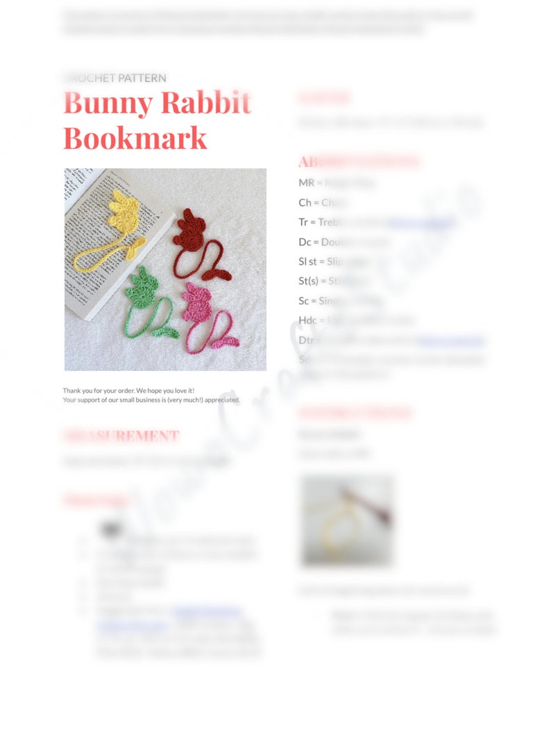 Crochet Pattern Bunny Rabbit Bookmark Detailed Photos - Etsy